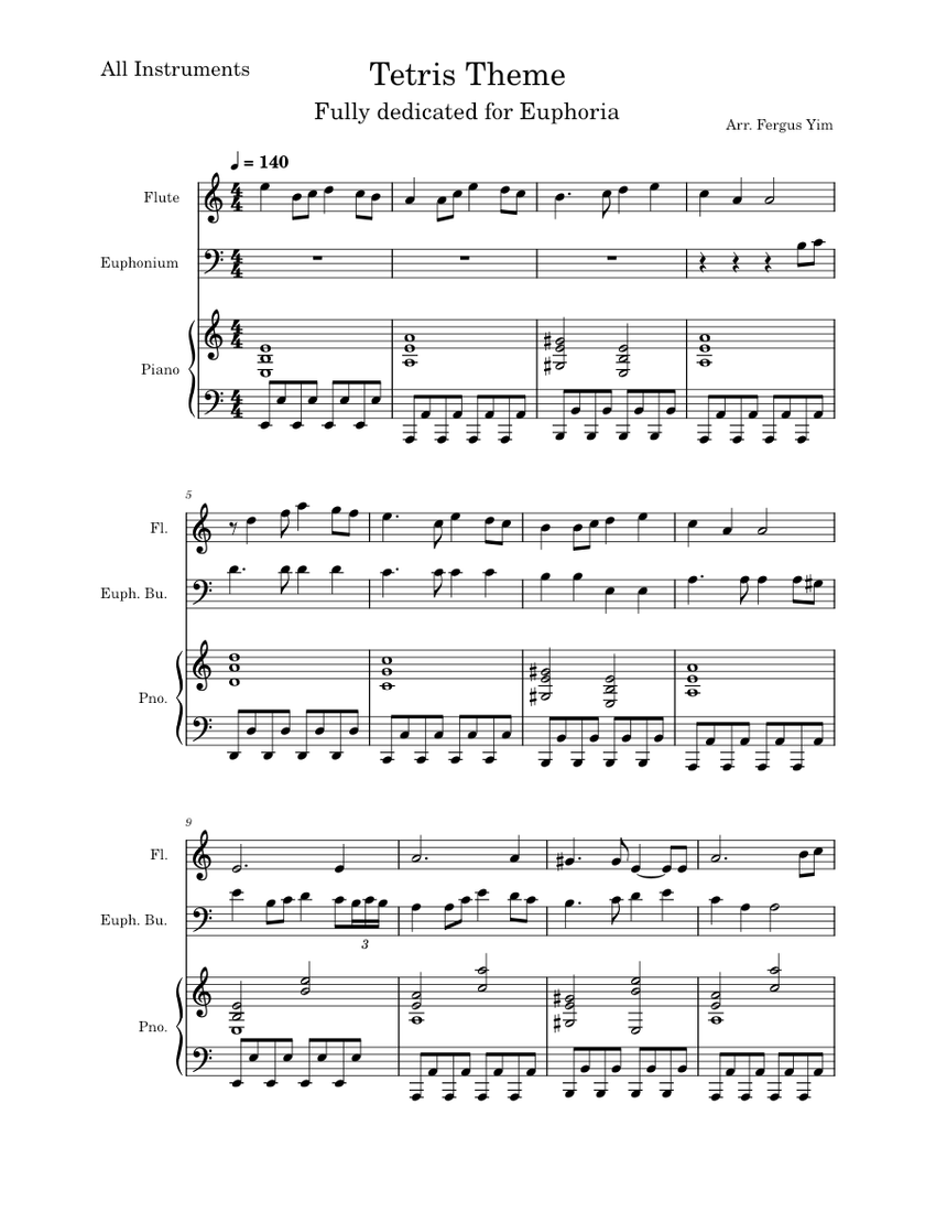 Korobeiniki (Tetris Theme) for Piano, Flute and Euphonium Sheet music ...