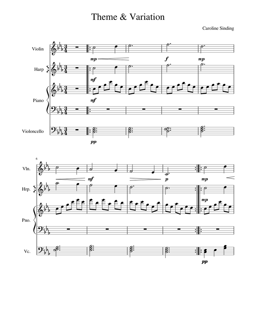 Theme & Variation Sheet music for Piano, Violin, Cello, Harp (Mixed ...
