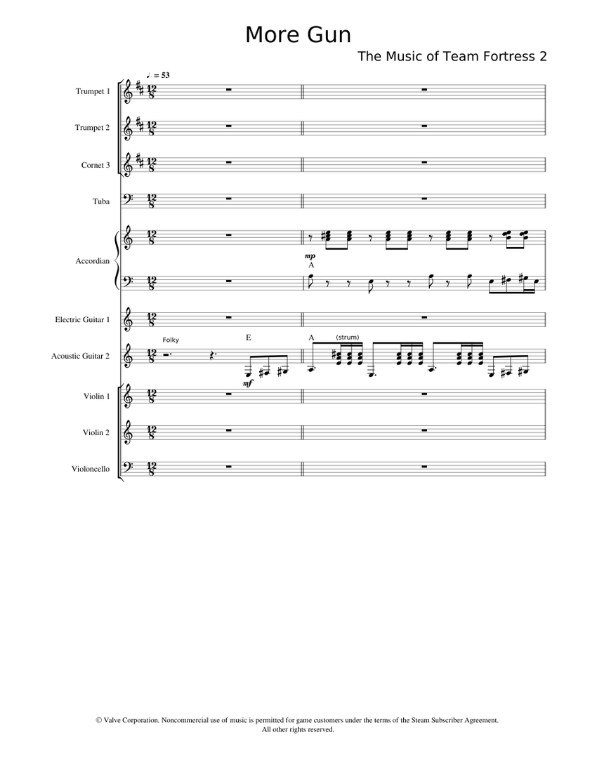 TF2 Fight Songs: More Gun Sheet Music with Chords for Piano, Tuba ...