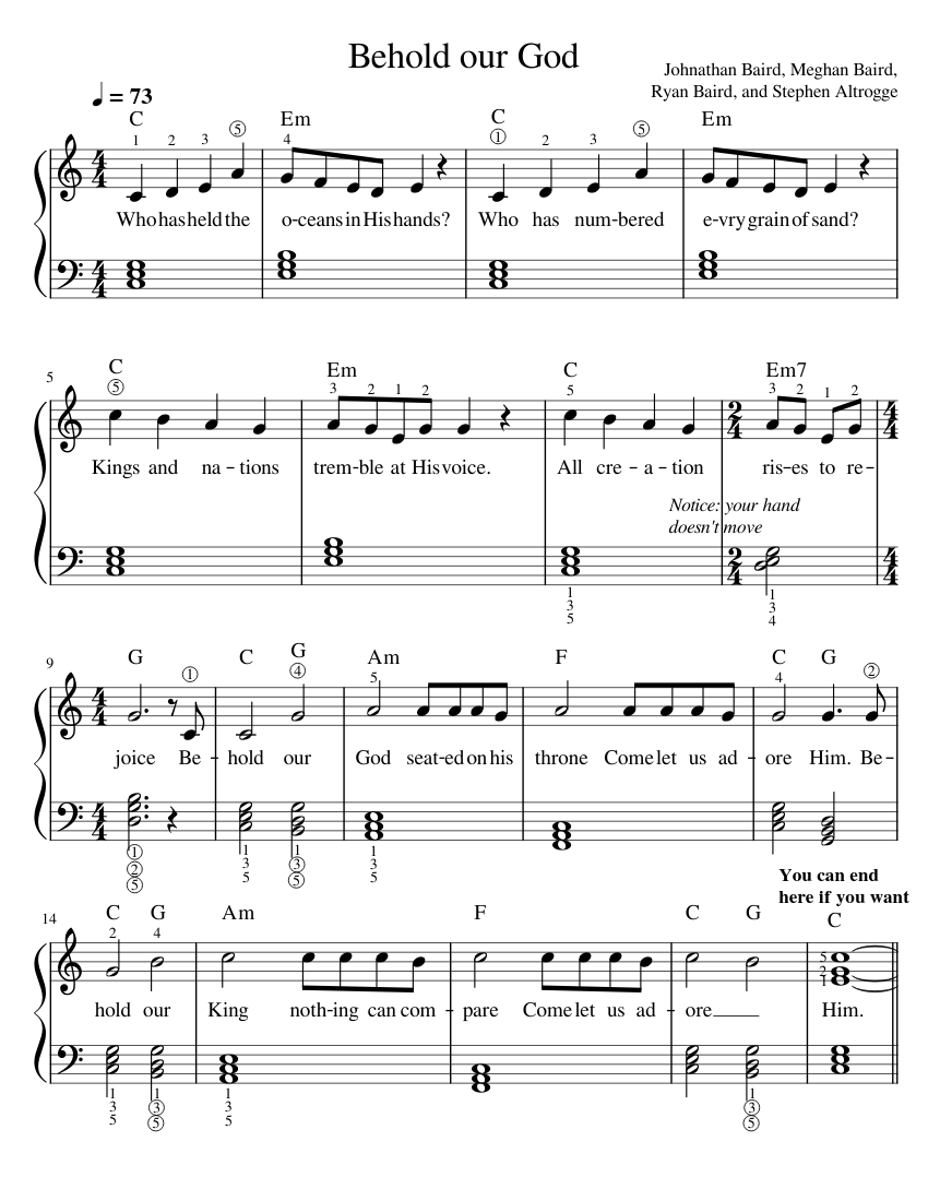 Behold Our God Easy Piano Sheet Music with Chords for Piano (Solo ...