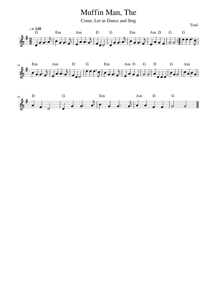 Traditional music - The Muffin Man Sheet Music for Piano (Solo) Easy ...