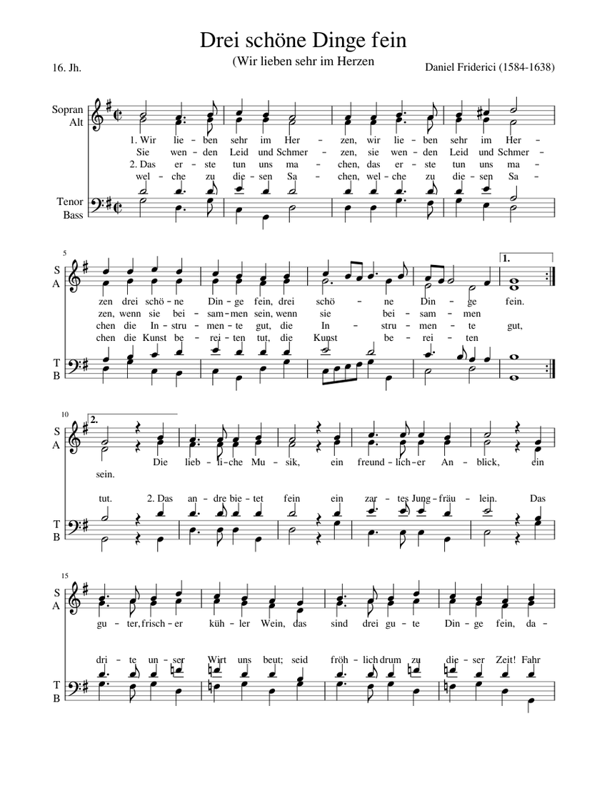 Drei schöne Dinge fein Sheet music for Soprano, Bass voice (Choral ...