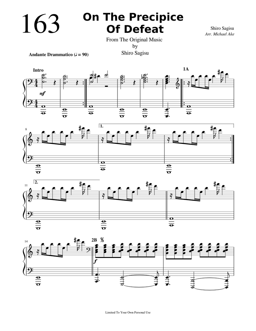 On The Precipice Of Defeat – Shirō Sagisu - piano tutorial