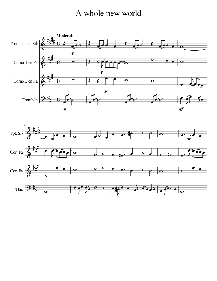 A whole new world Sheet music for Trombone, Trumpet in b-flat, French ...