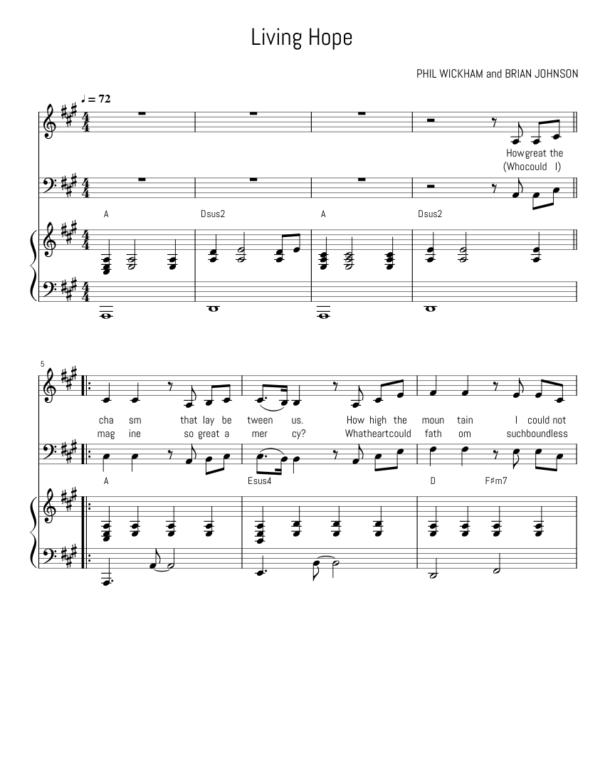 Living Hope, Phil Wickham Sheet Music for Piano, Vocals (Mixed Trio ...