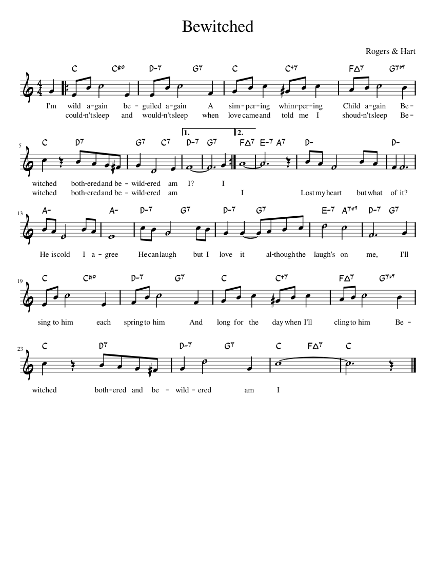 Bewitched Sheet Music with Chords for Piano (Solo) Easy | MuseScore.com