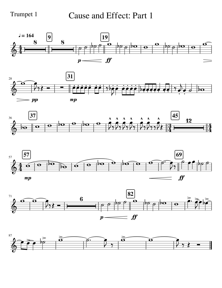 Cause and Effect Part 1 Trumpet 1 Sheet music for Trumpet in b-flat ...