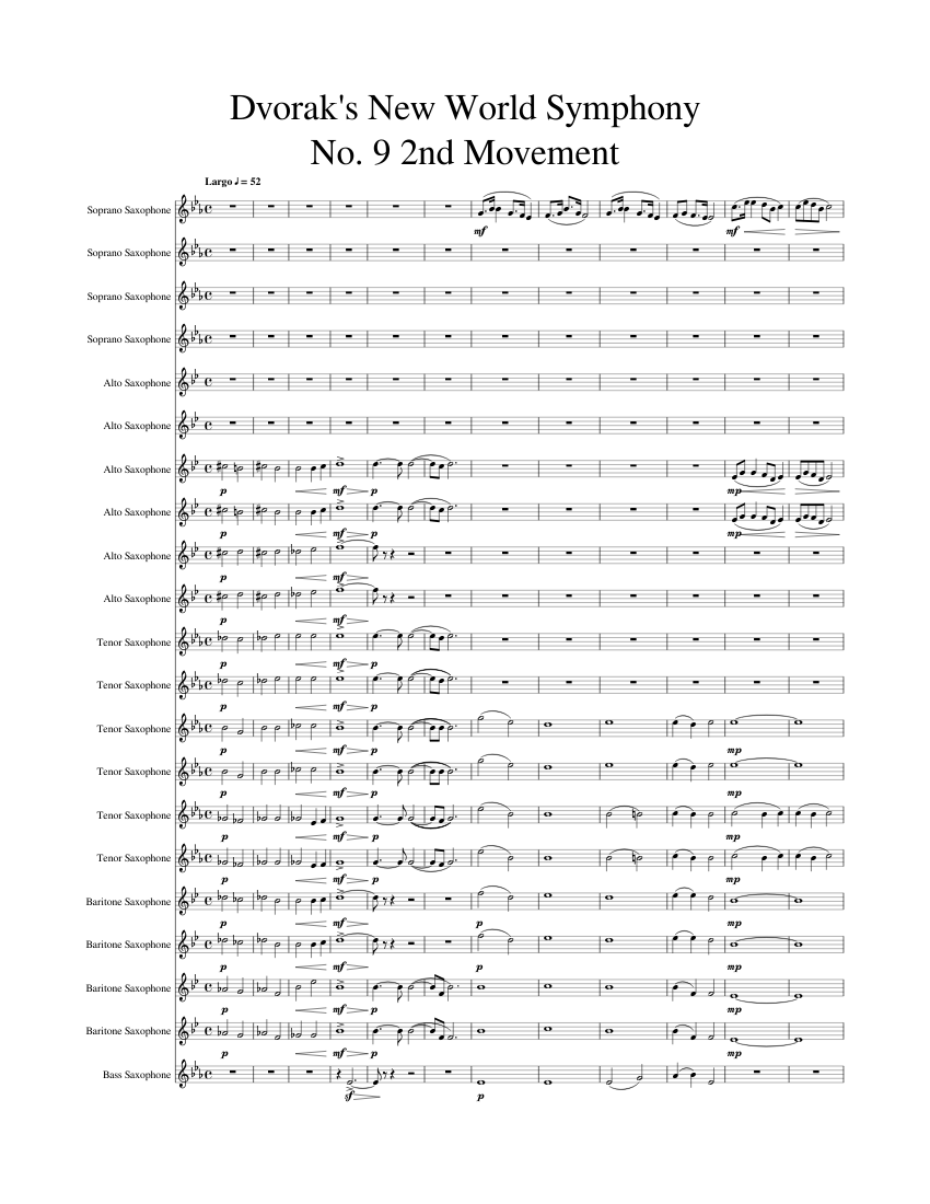 Dvorak Symphony No 9 From The New World 2nd Movement for Sax Choir ...