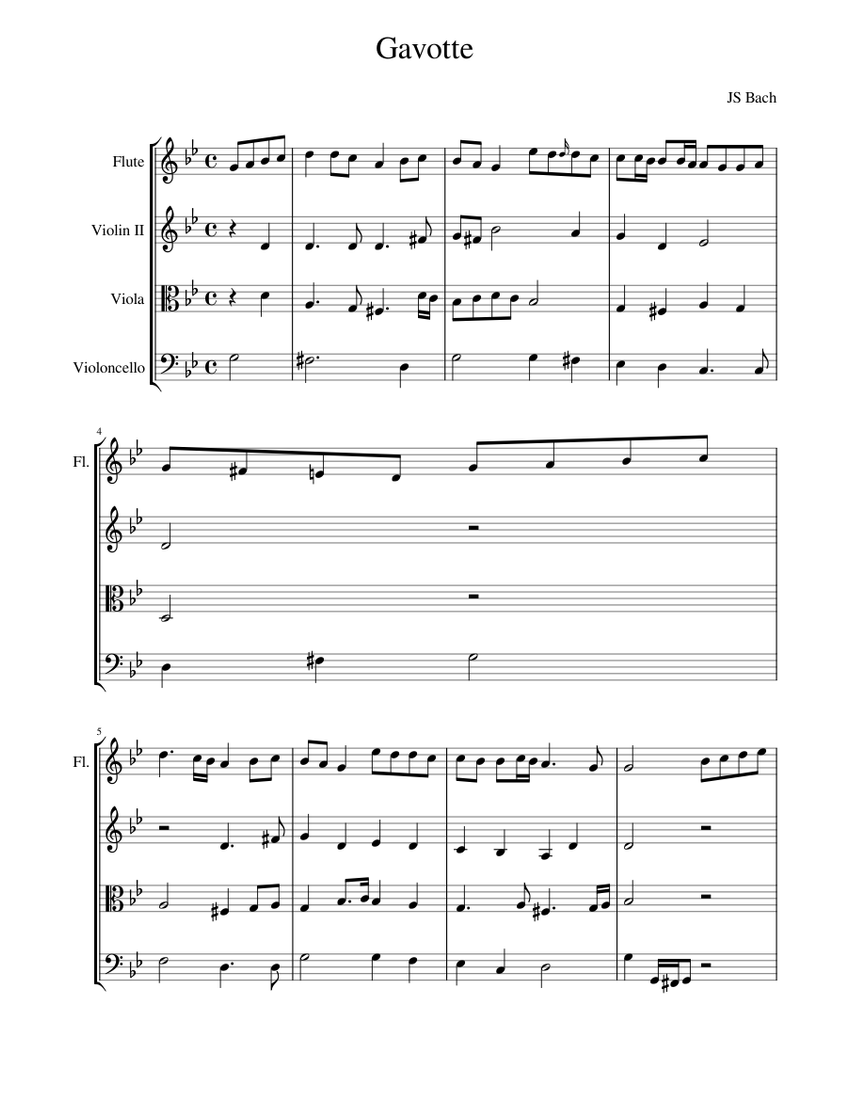 Gavotte with changes Sheet music for Flute, Violin, Viola, Cello (Mixed ...
