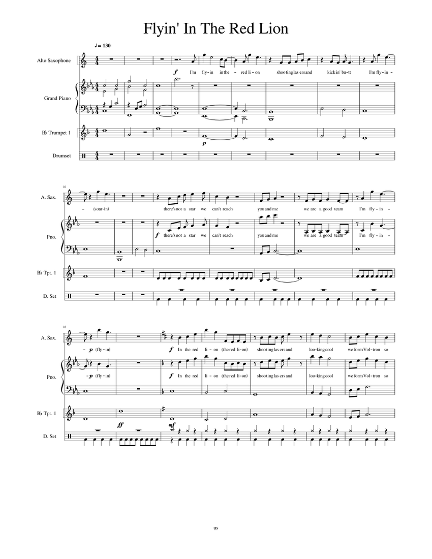 Flyin In The Red Lion Sheet music for Piano, Saxophone alto, Trumpet in ...