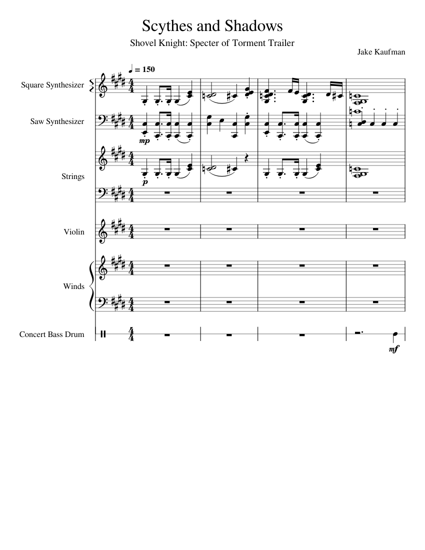 Scythes and Shadows Sheet music for Violin, Bass drum, Strings group ...
