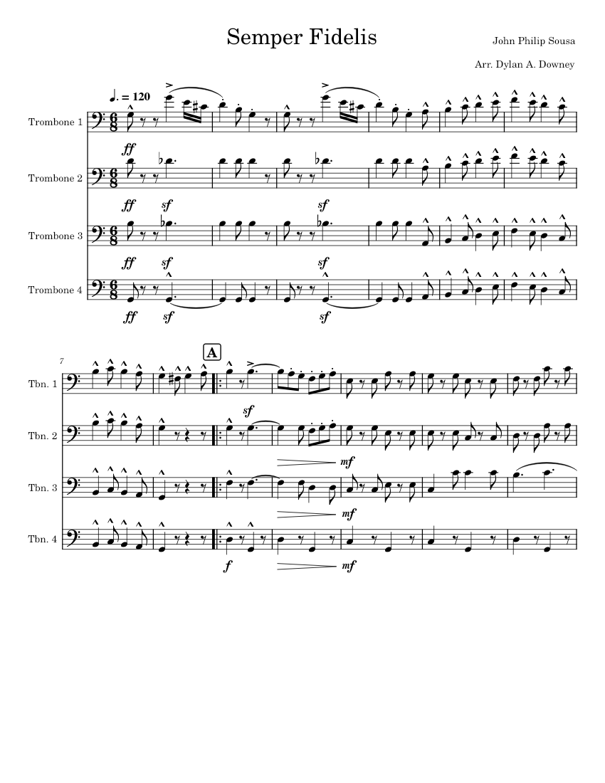 Semper Fidelis Sheet Music for Trombone (Brass Quartet) | MuseScore.com