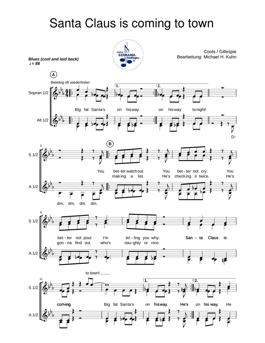 Santa Clause is coming to town Sheet Music for Drum group (Women’s ...