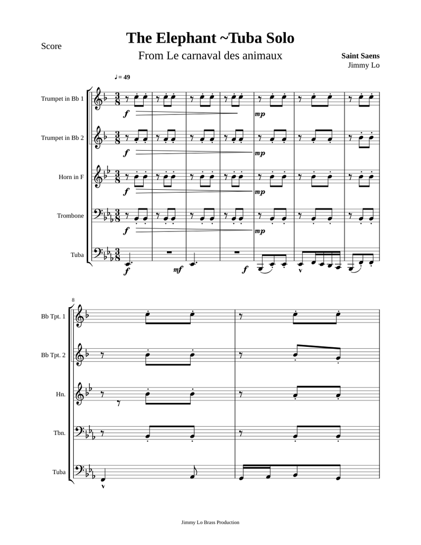 The Elephant ~Tuba Solo From Le carnaval des animaux Sheet Music for ...