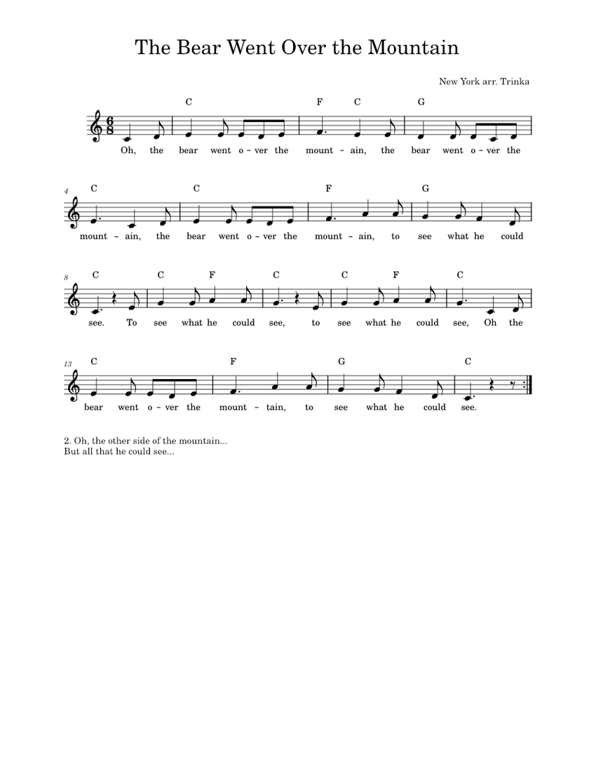 The Bear Went Over the Mountain – New York arr. Trinka Sheet music for ...