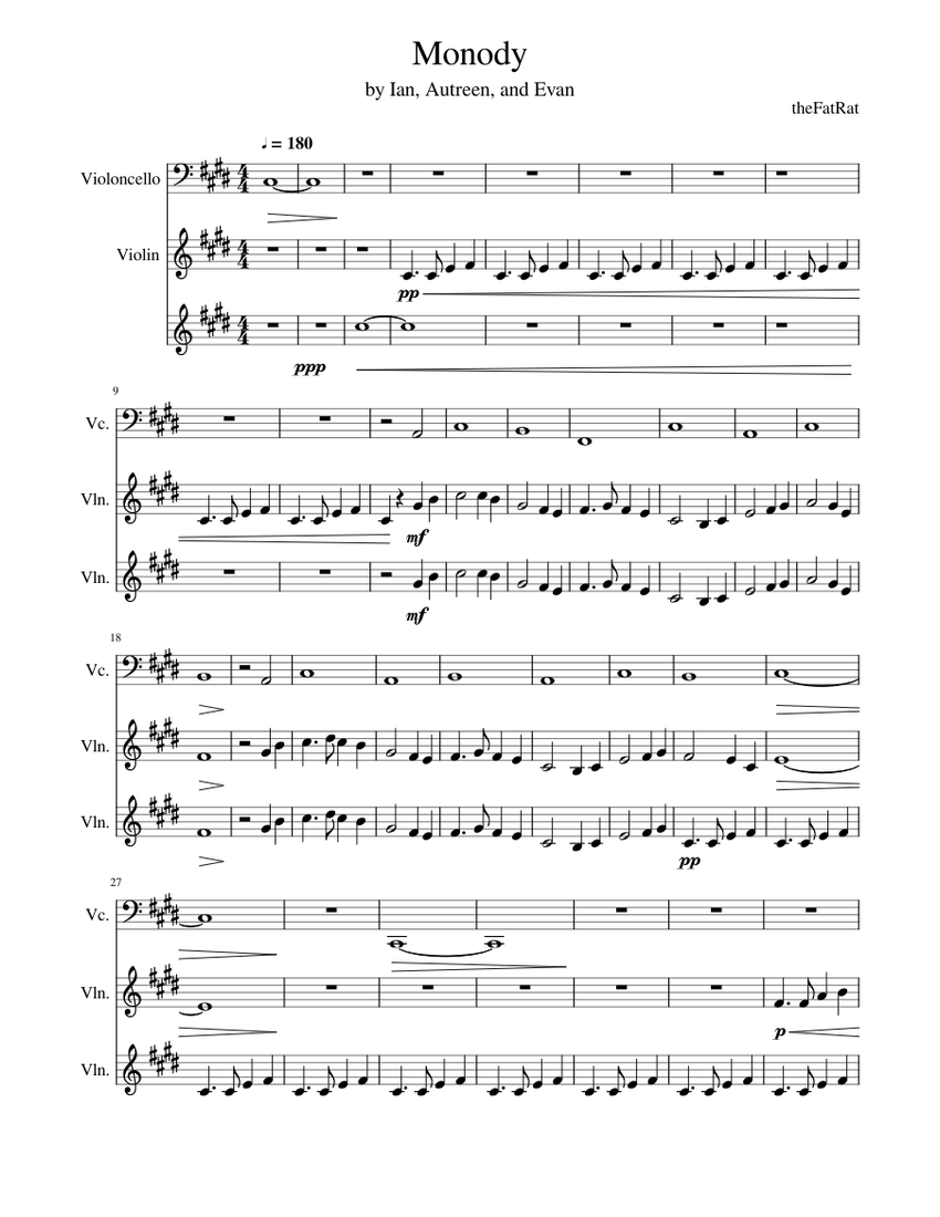 Monody Sheet music for Violin, Cello (Mixed Trio) | Musescore.com