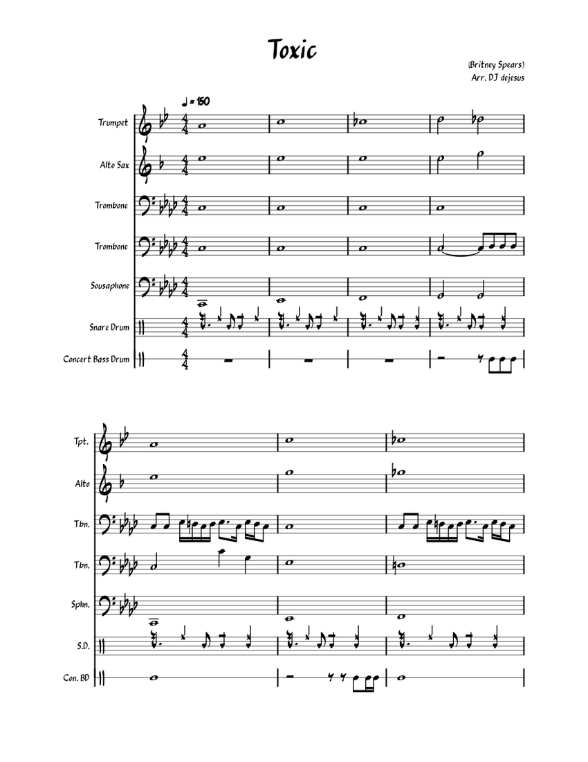 Toxic – Britney Spears Toxic Sheet Music for Trombone, Saxophone alto ...