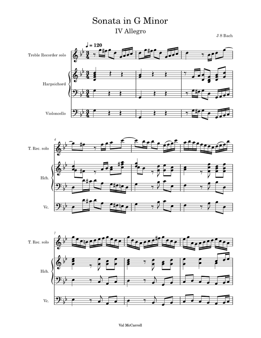 Sonata in G Minor BWV1034 – Johann Sebastian Bach Sheet Music for ...