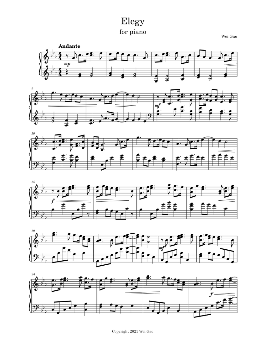 Elegy for Piano Sheet music for Piano (Solo) | Musescore.com