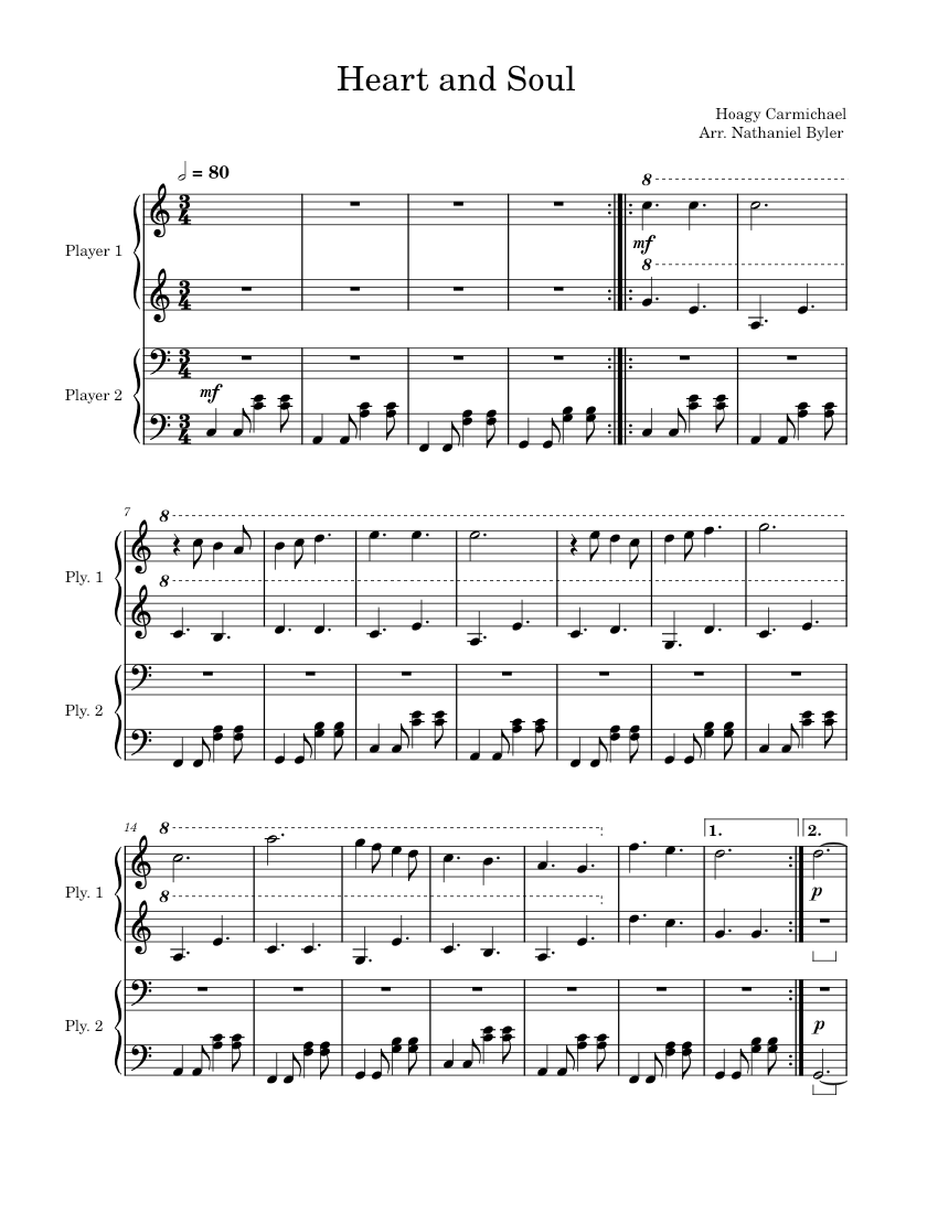 Heart and Soul – Hoagy Carmichael (Duet) Sheet Music for Piano (Piano ...