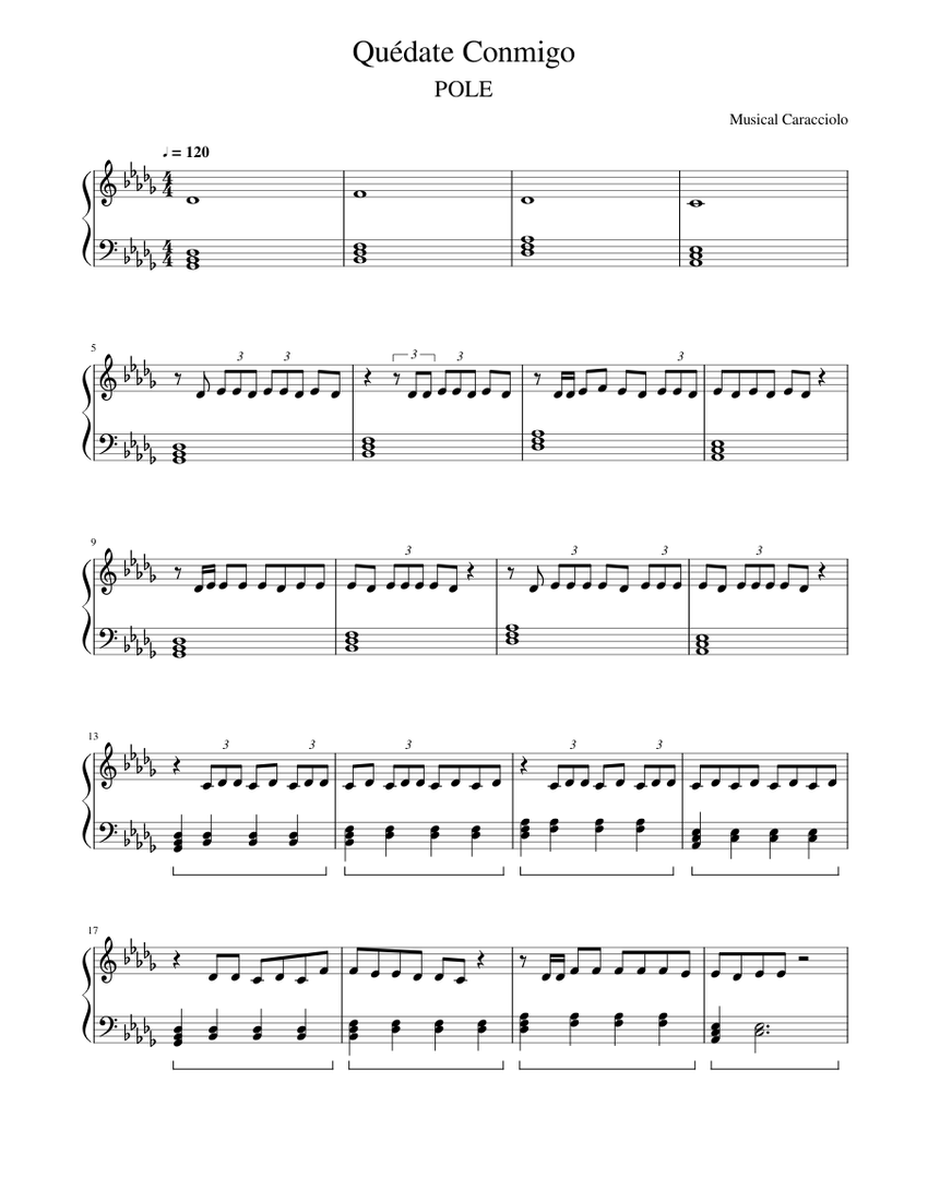 Quédate Conmigo Sheet Music for Piano (Solo) Easy | MuseScore.com
