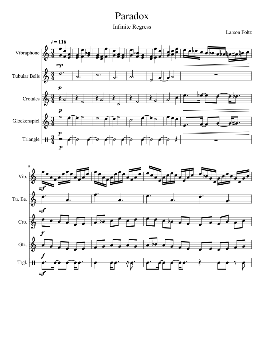 Paradox Sheet music for Vibraphone, Glockenspiel, Triangle, Crotales ...