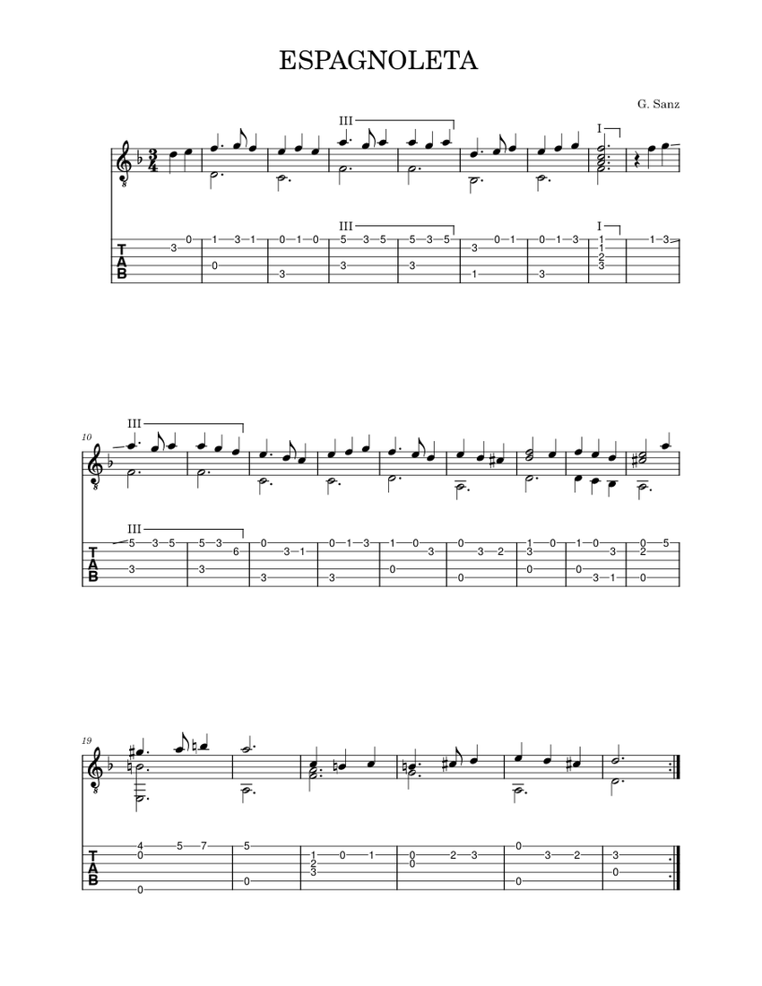 Espanoleta – Gaspar Sanz Sheet music for Guitar (Solo) | Musescore.com