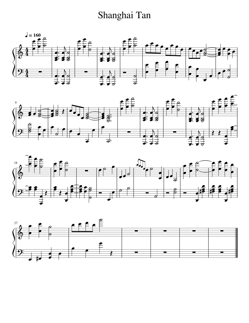 Shanghai Tan Sheet Music for Piano (Solo) | MuseScore.com