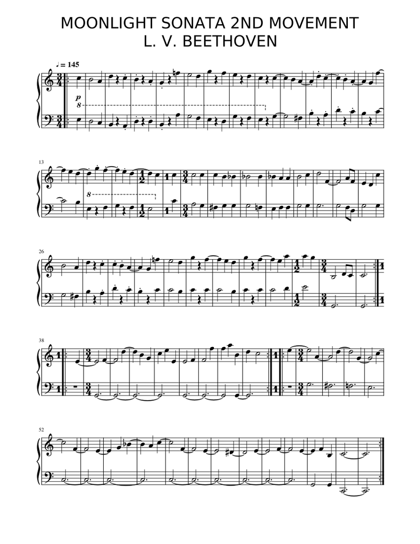 Moonlight Sonata 2nd movement EASY version Sheet Music for Piano (Solo) | MuseScore.com