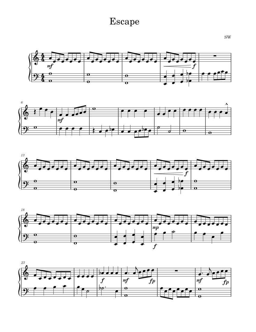 Escape Sheet music for Piano (Piano Duo) Easy | Musescore.com