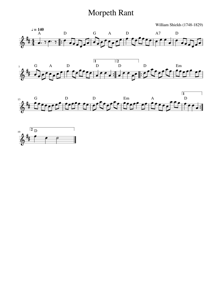 William Shields - Morpeth Rant Sheet music for Piano (Solo) Easy ...