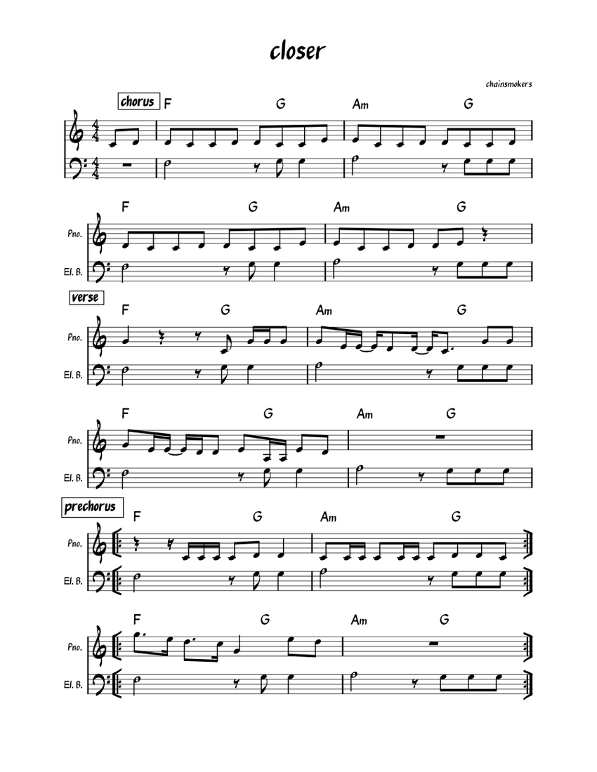 Closer (featuring Halsey) – The Chainsmokers Sheet music for Piano ...
