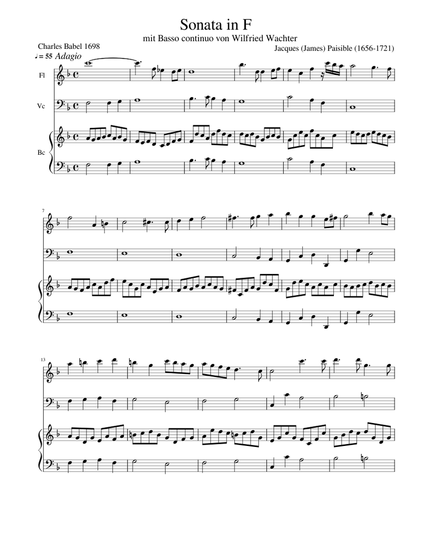 Paisible - Sonata9 Sheet music for Harpsichord, Flute, Cello (Mixed Trio) | Musescore.com