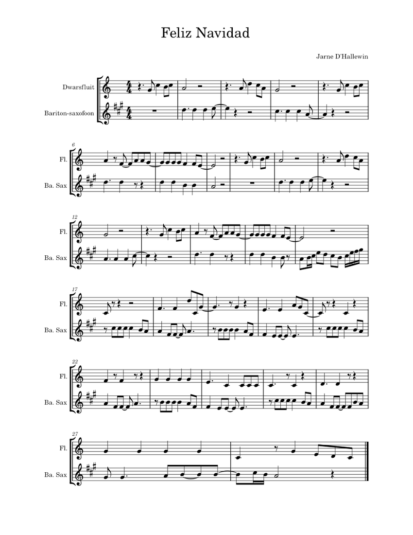 Feliz navidad – Jarne D'Hallewin Feliz_Navidad Sheet music for Flute ...