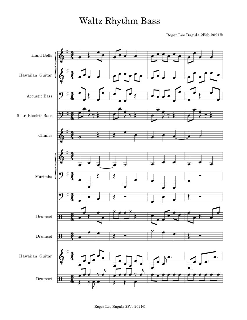 Waltz Rhythm Bass_self_similar_ Sheet music for Organ, Guitar, Bass ...