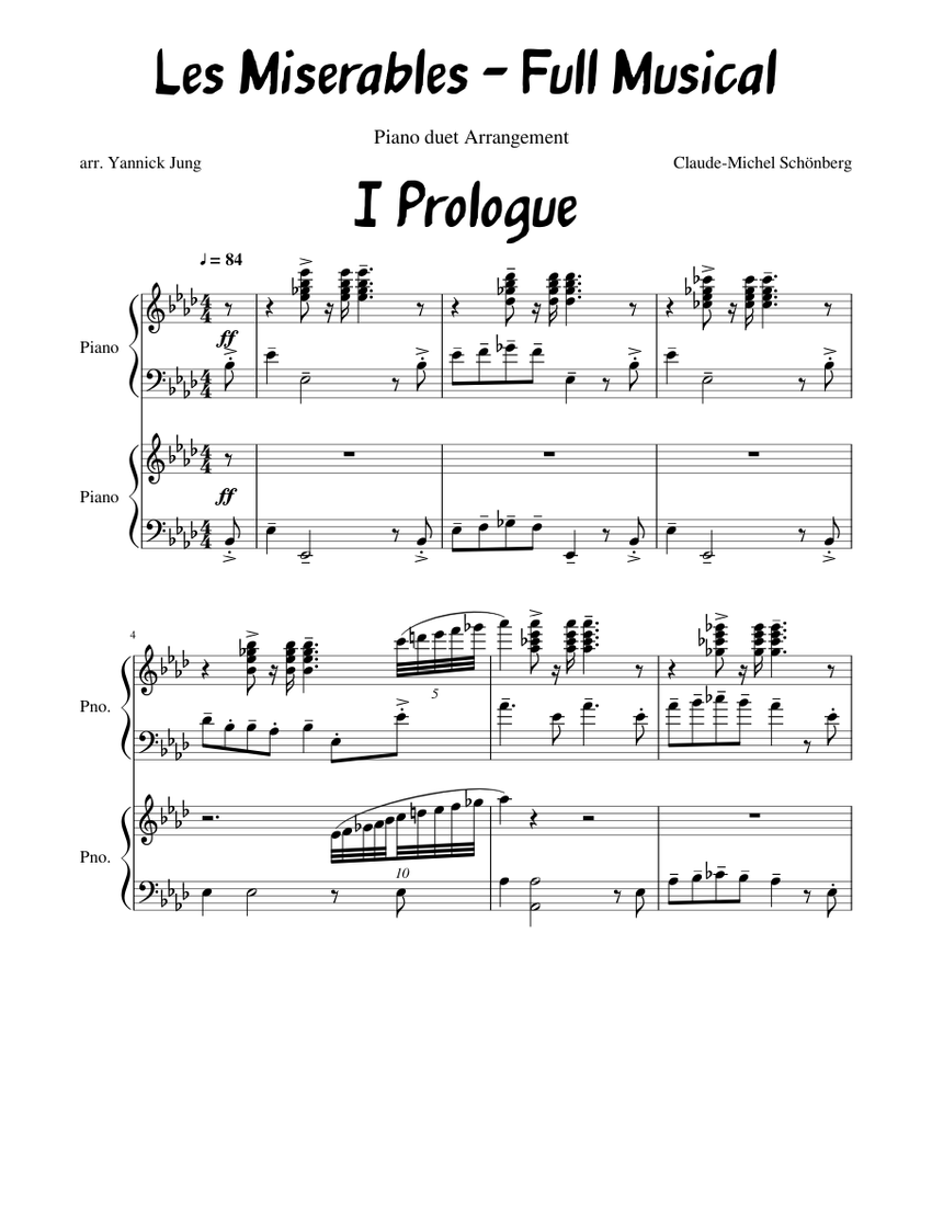 Les Miserables - Full Musical - 1. Prologue Sheet music for Piano (Solo ...
