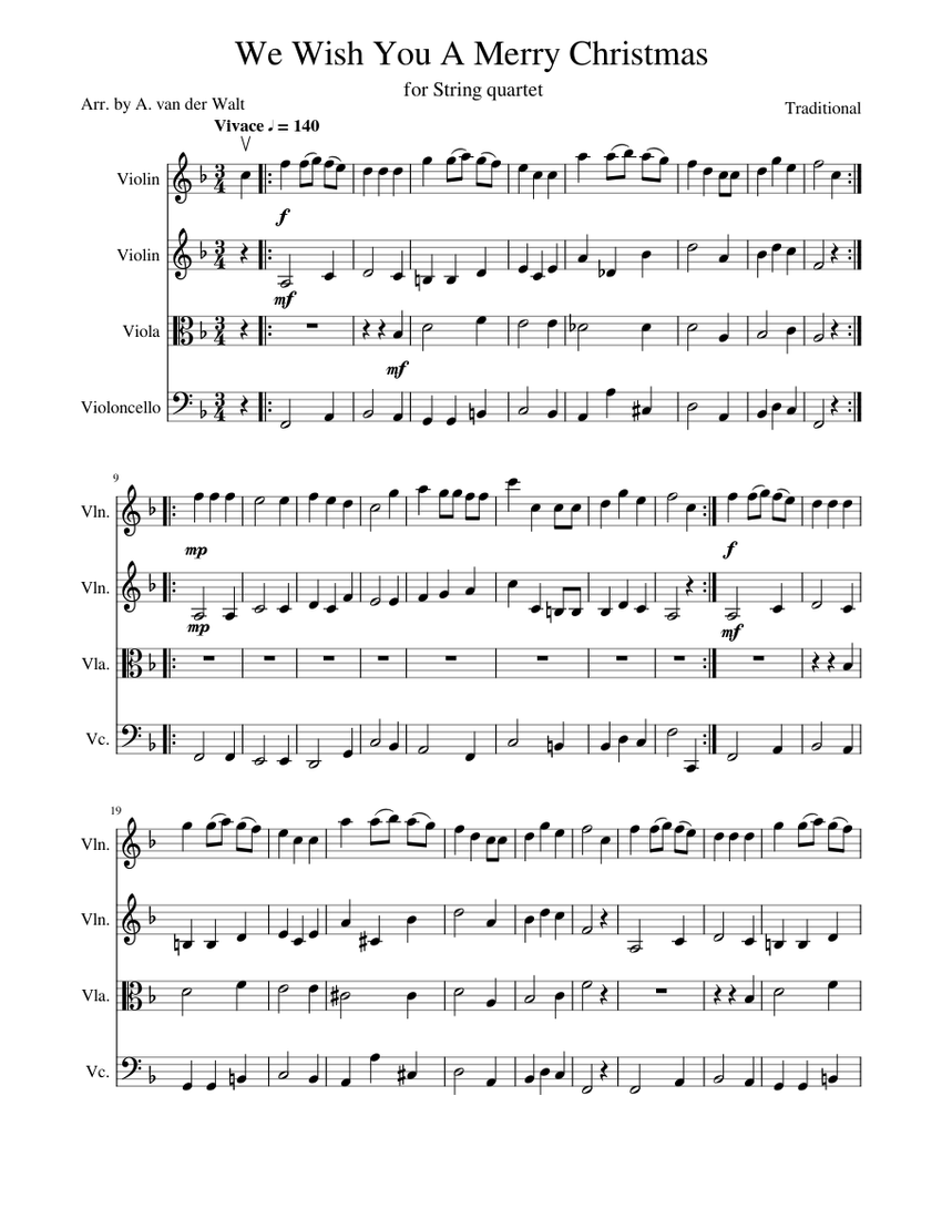 We Wish You A Merry Christmas Sheet Music for Violin, Viola, Cello ...