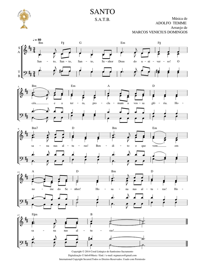 SANTO Sheet Music with Chords for Female, Male (Choral) | MuseScore.com