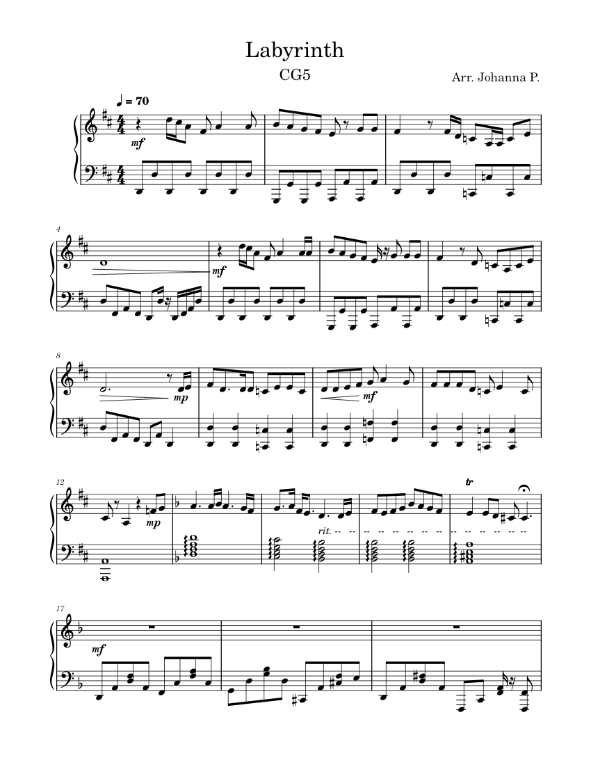 Labyrinth – CG5 (Piano Solo) Sheet Music for Piano (Solo) | MuseScore.com