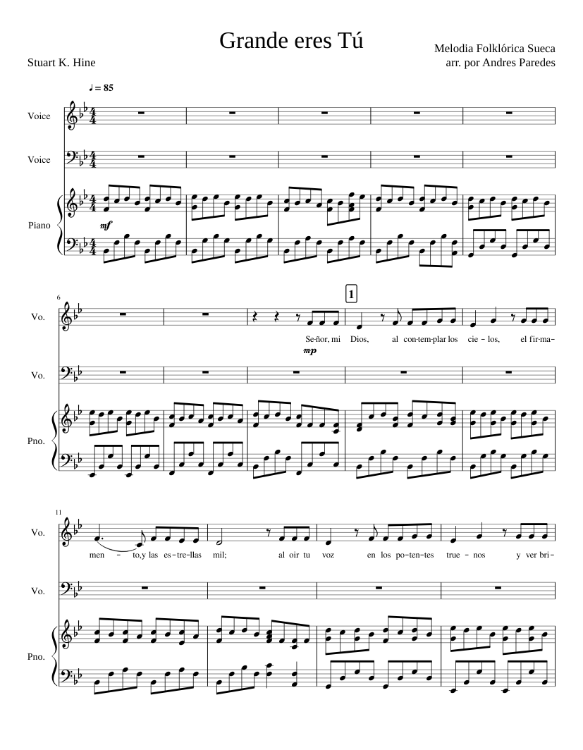 Grande eres Tu Sheet Music for Piano, Vocals (Mixed Trio) | MuseScore.com