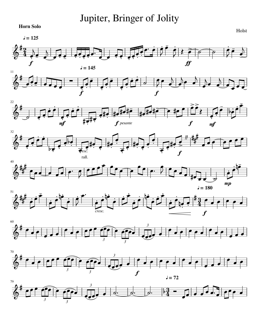 Jupiter Horn solo Sheet Music for French horn (Solo) | MuseScore.com