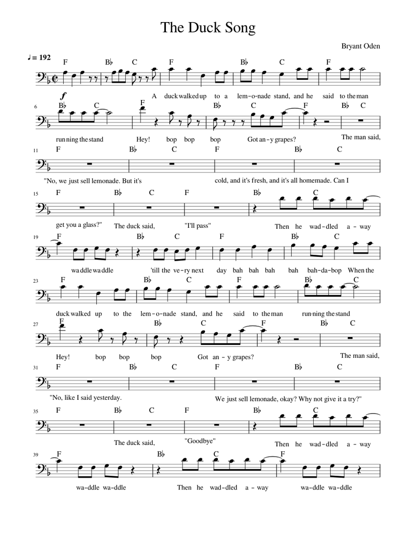 The Duck Song Sheet Music with Chords for Euphonium (Solo) | MuseScore.com