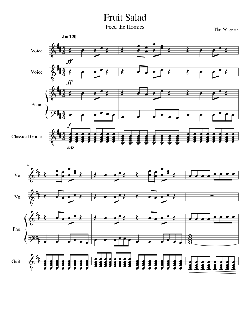 Fruit Salad Sheet Music for Piano, Vocals, Guitar (Mixed Quartet ...