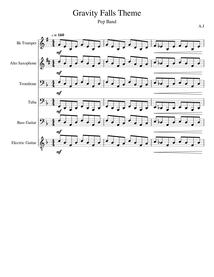 Gravity Falls Theme Sheet music for Trombone, Tuba, Saxophone alto, Trumpet in b-flat & more ...