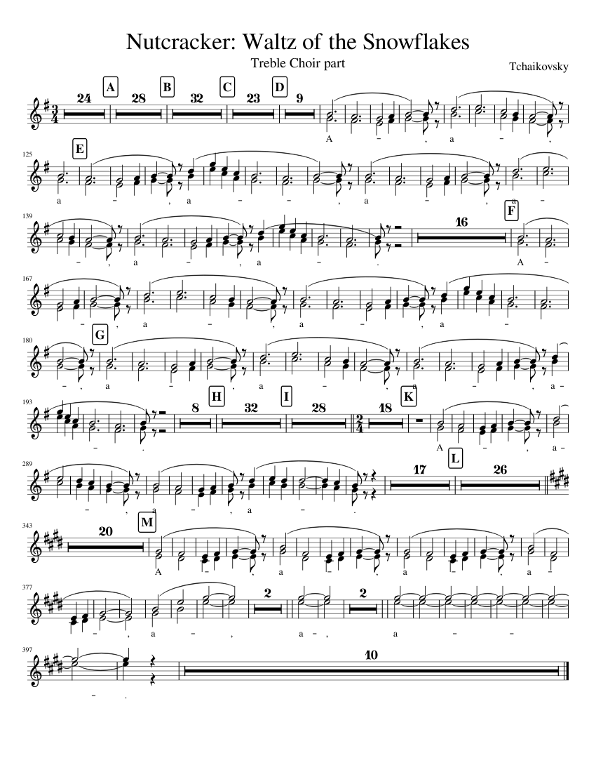 Tchaikovsky Waltz of the Snowflakes Treble Part Sheet music for Piano ...
