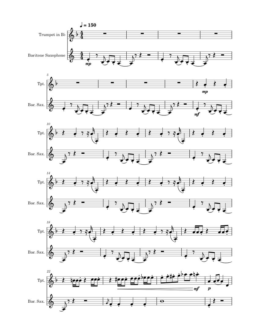 Tricerahops – Too Many Zooz Sheet Music for Saxophone baritone, Trumpet in b-flat (Mixed Duet ...