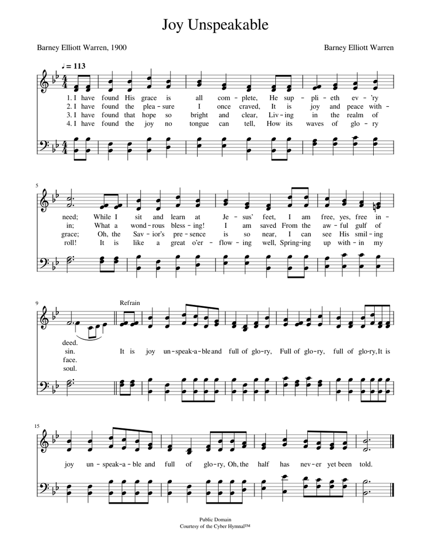 Joy unspeakable - Barney E. Warren Sheet Music for Piano (Piano Duo ...