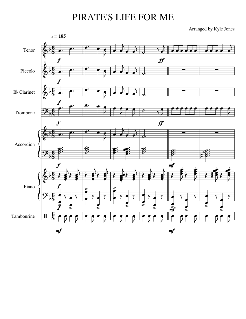 A PIRATE'S LIFE FOR ME Sheet Music for Piano, Trombone, Tenor ...