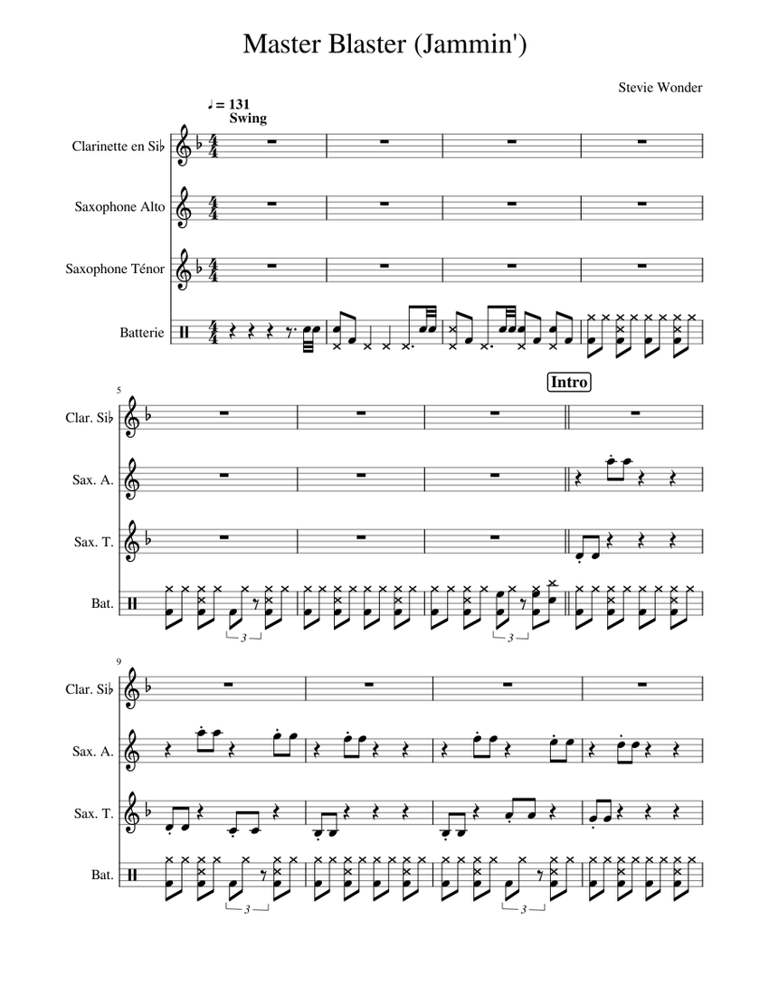 Master Blaster (Jammin') Sheet Music and Tab for Clarinet in b-flat ...