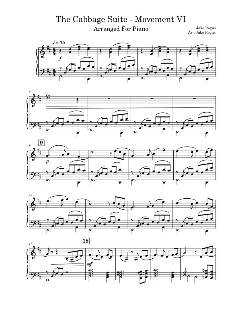 The Cabbage Suite Movement VI Arranged For Piano Sheet music for Piano (Solo) | Musescore.com